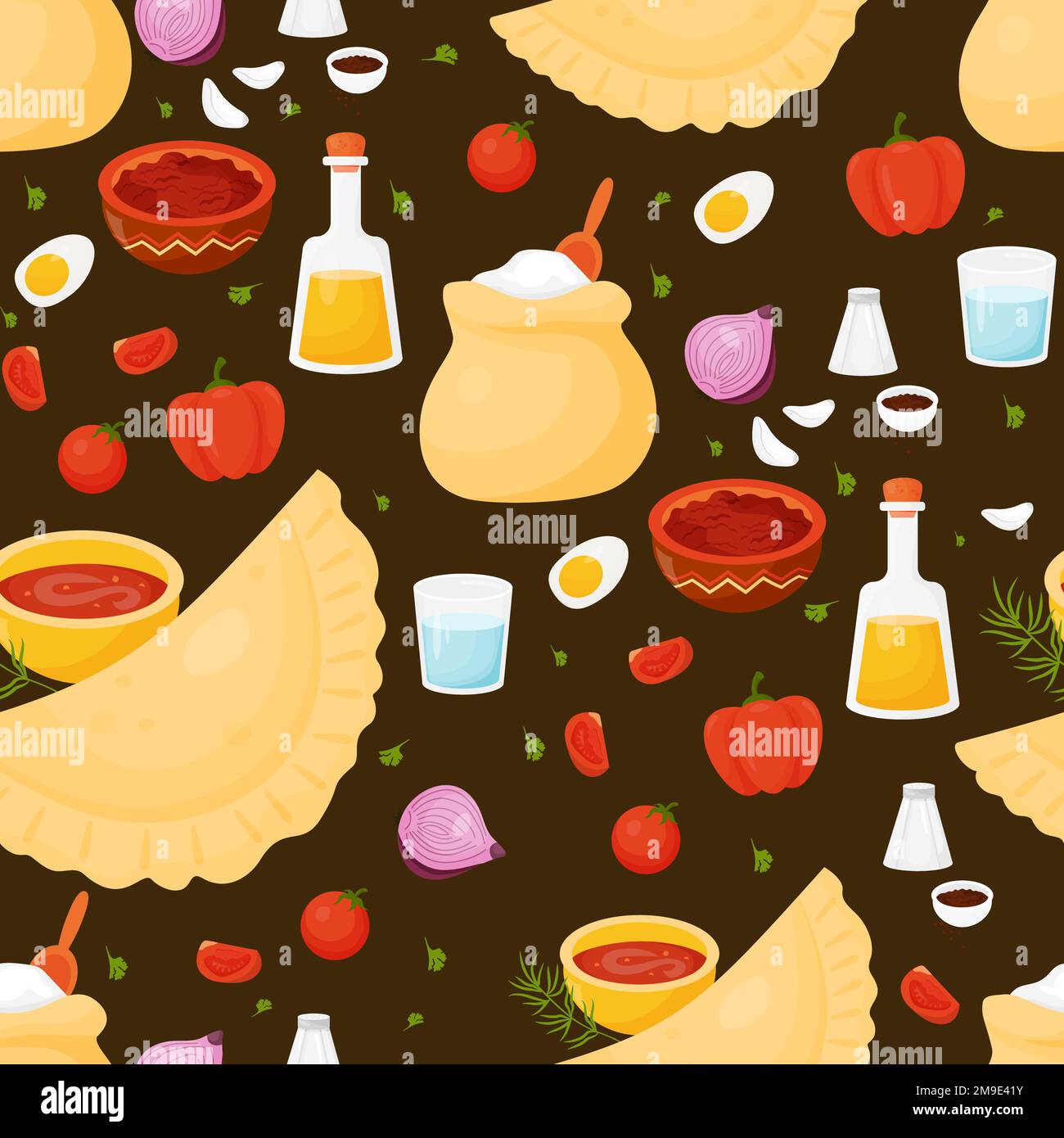 Seamless pattern with latin american food. Mexican Empanadas and ...