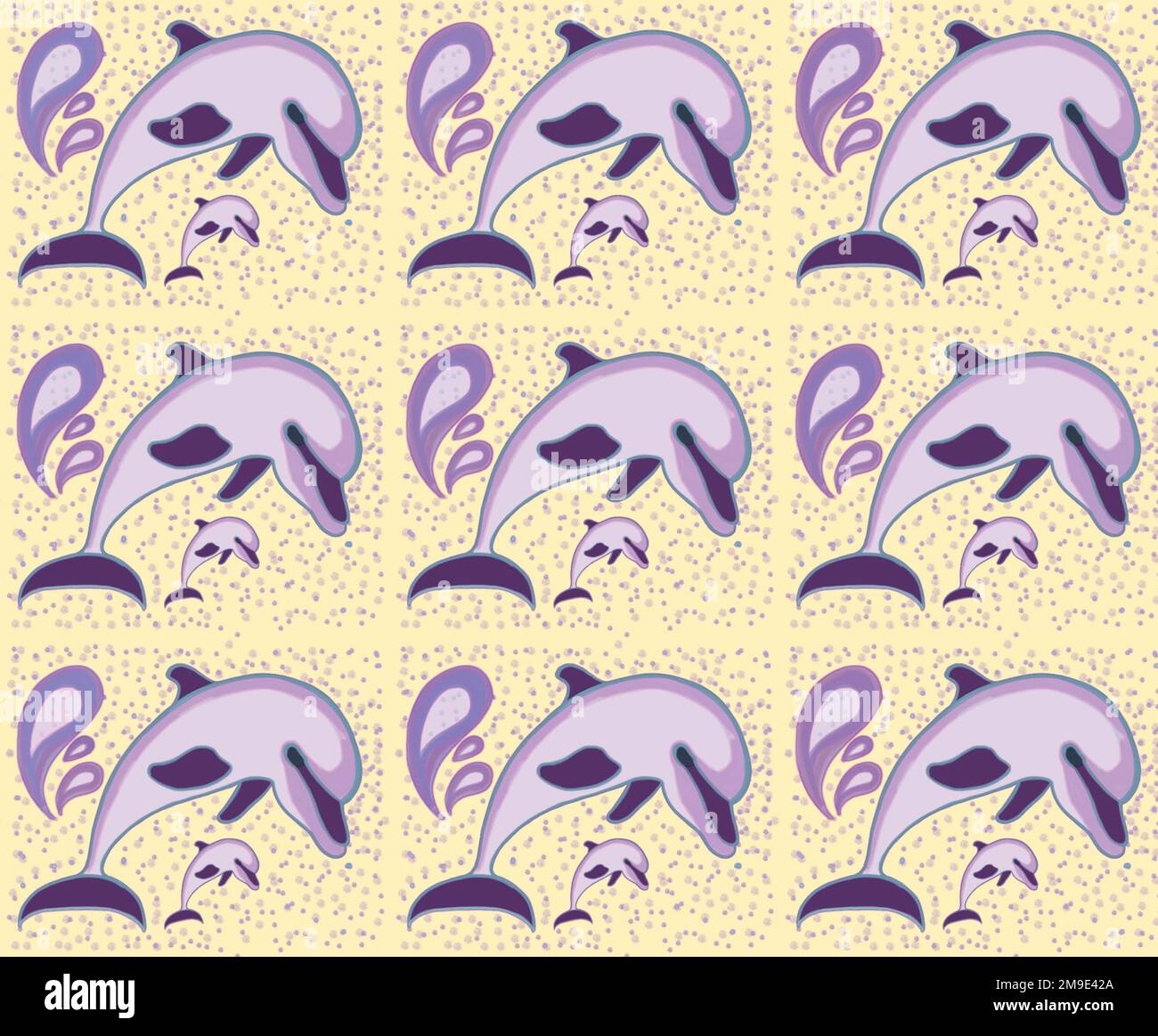 Seamless Sea pattern marine life with purple dolphin and sea spray ...