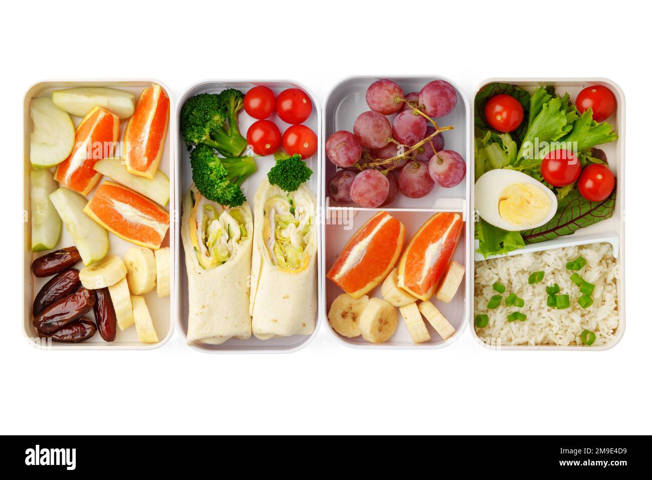Lunch boxes with healthy food isolated on white Stock Photo - Alamy
