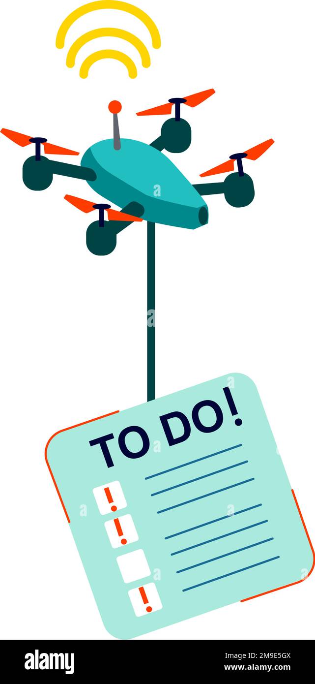 Deadline and time management business concept vector. Flying quadcopter ...