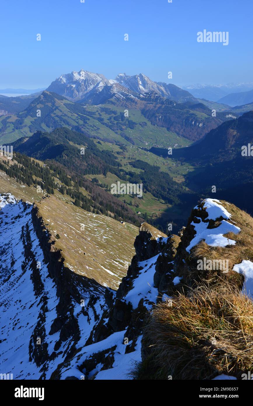 Mountain hike to the Speer 1950 m, in Toggenburg. View of the Saentis ...