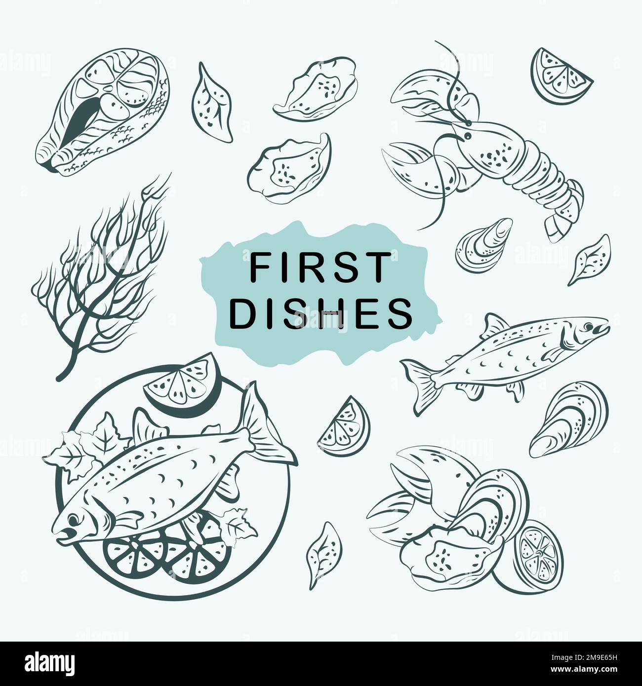 fish dishes vector sketch hand drawing in illustration Stock Vector ...