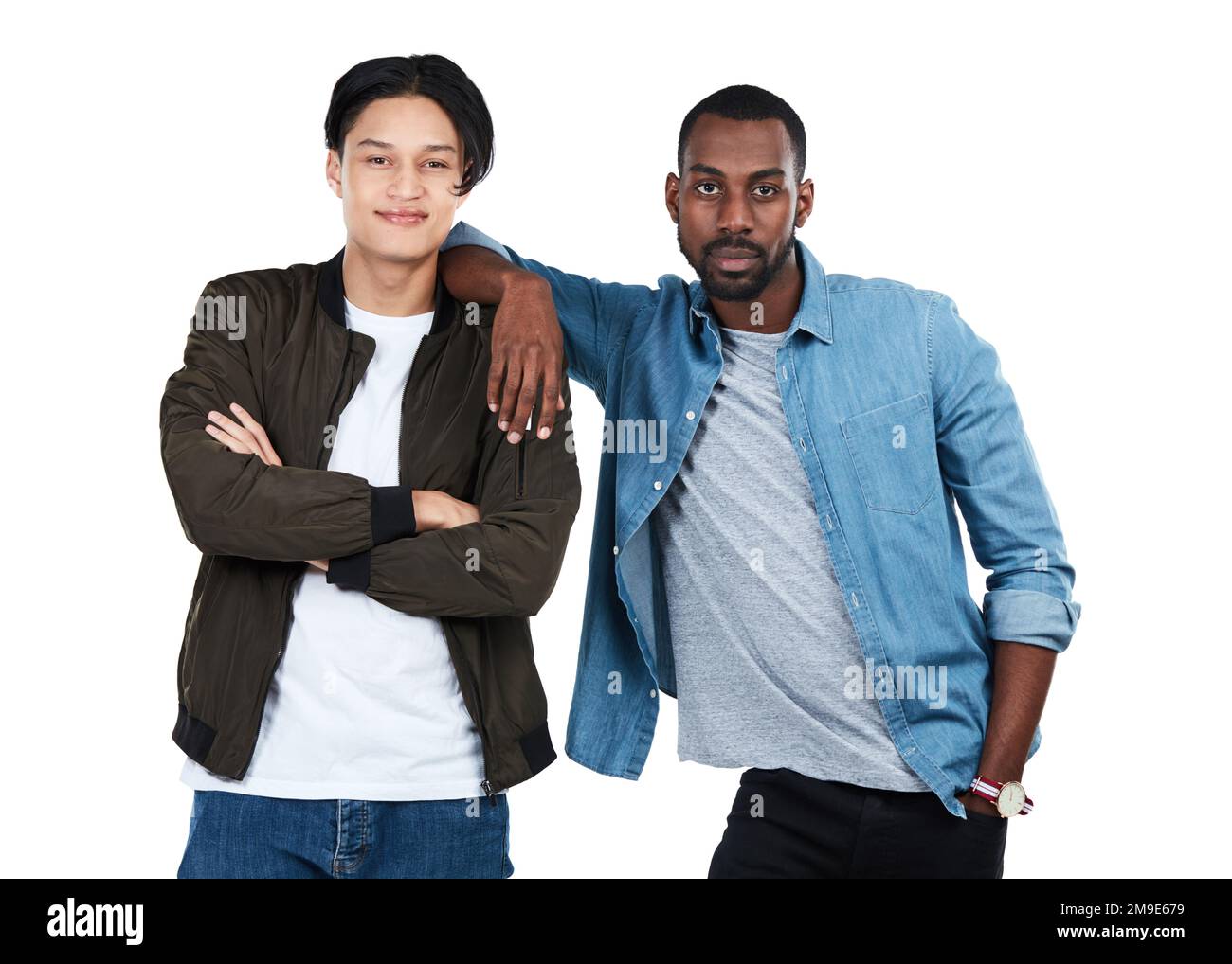 Fashion, men and portrait of friends in a studio with casual, stylish ...