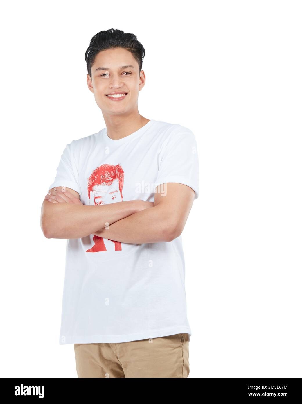 Arms crossed, happy man and portrait of a Asian person happy with a ...