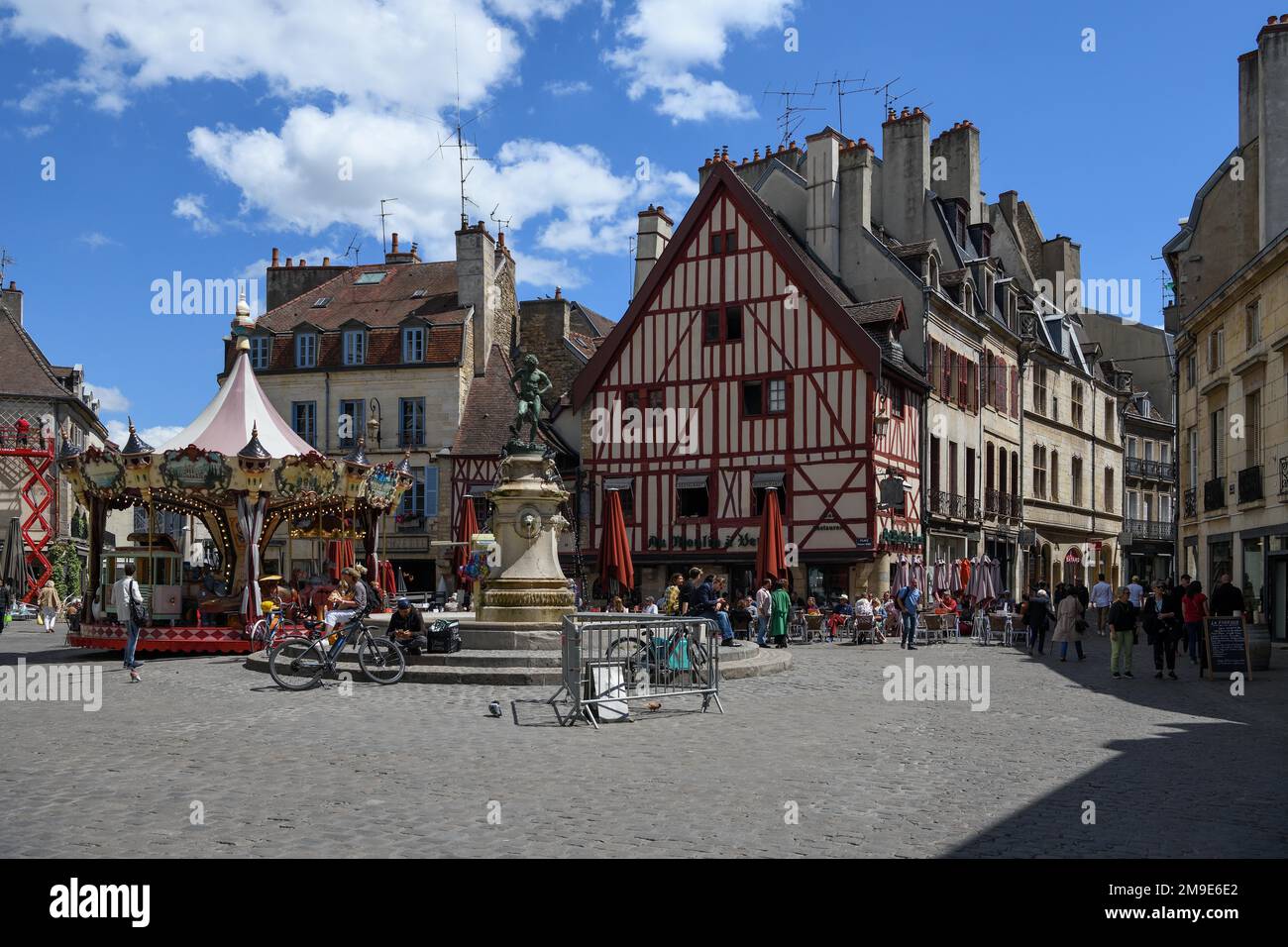 Half-timbered facades in the old town of Dijon, Cote dOr department ...