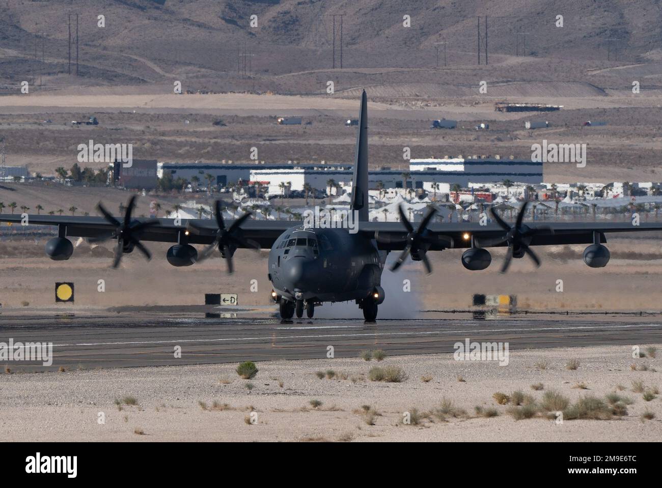 A C-130J lands after a Weapons School Integration (WSINT) training ...