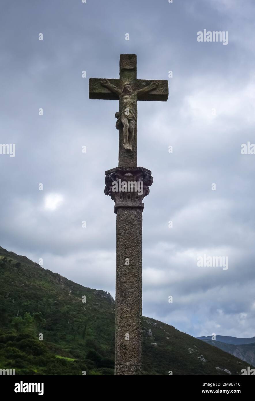 Crucifix of San Andres de teixido church, Cedeira, Galicia, Spain Stock ...