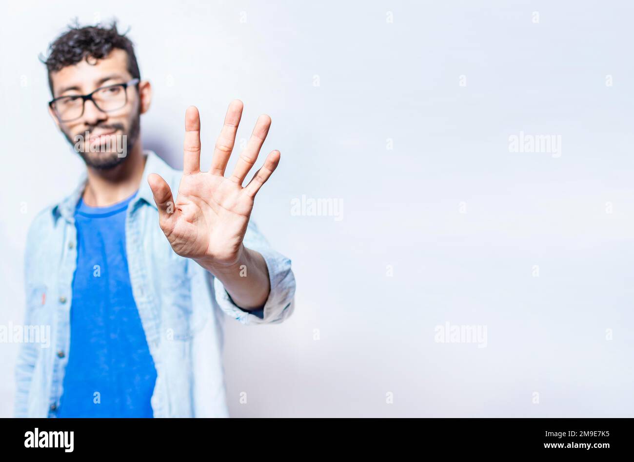 Portrait of people counting number five on isolated background. Person ...