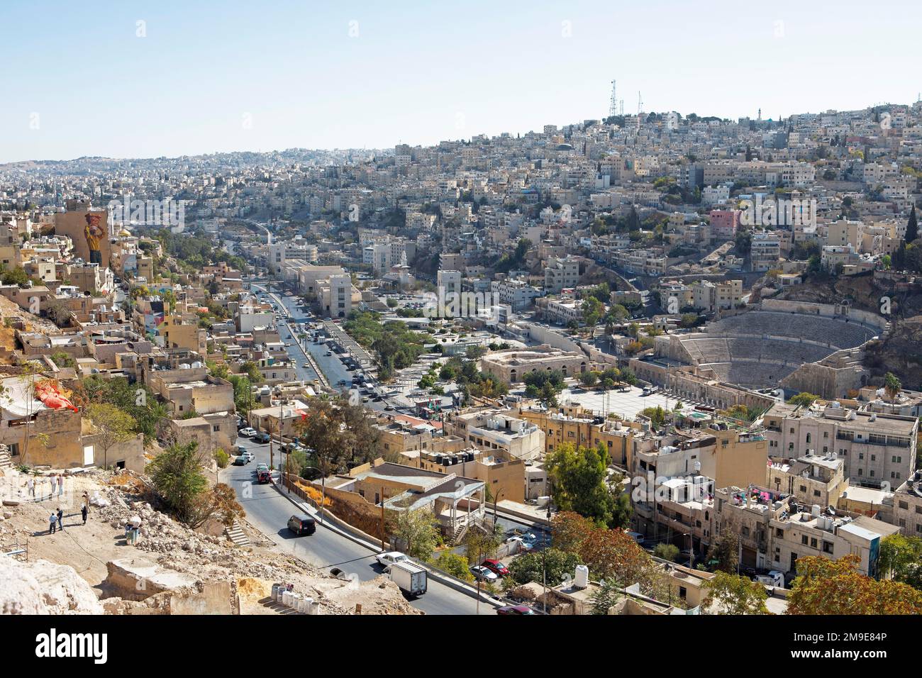 View of the houses and the Roman theatre from the Citadel Hill, Amman ...