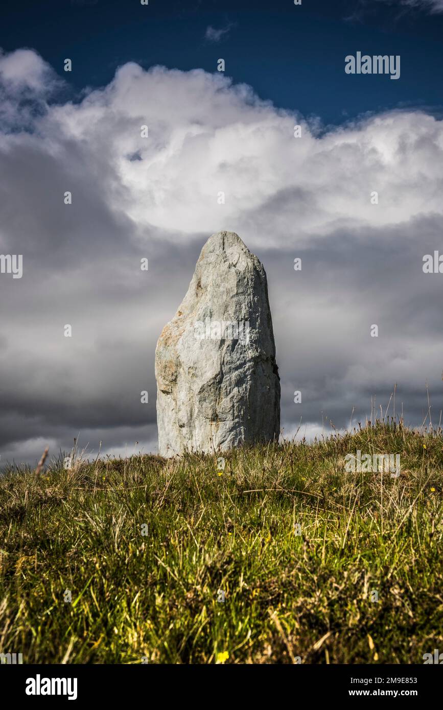 Prehistoric standing stone block, megalith, Uyeasound, Unst, Shetland ...