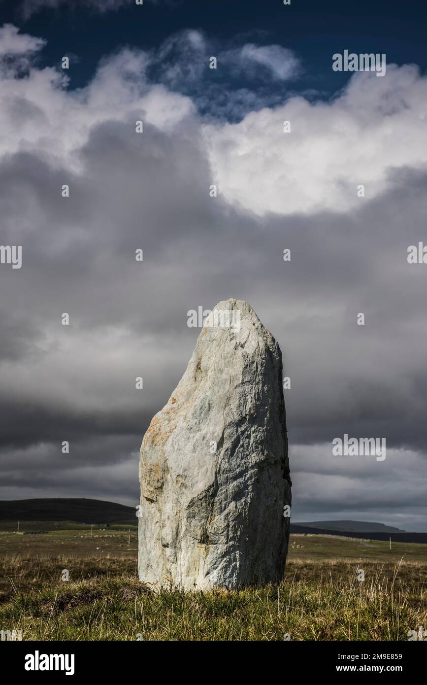 Prehistoric standing stone block, megalith, Uyeasound, Unst, Shetland ...