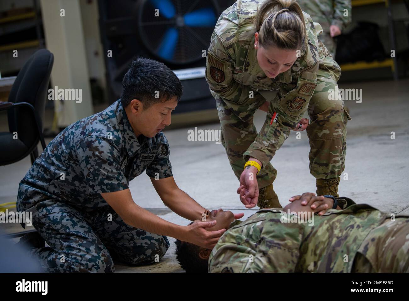 Airmen and Japan Air Self-Defense Force Master Sgt. Kego Aiba practice ...