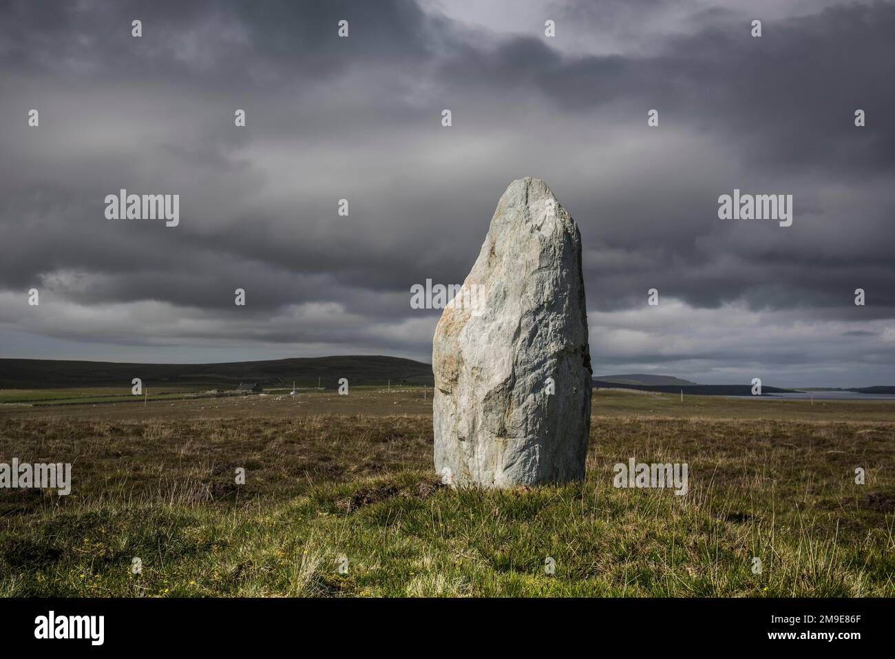 Prehistoric standing stone block, megalith, Uyeasound, Unst, Shetland ...