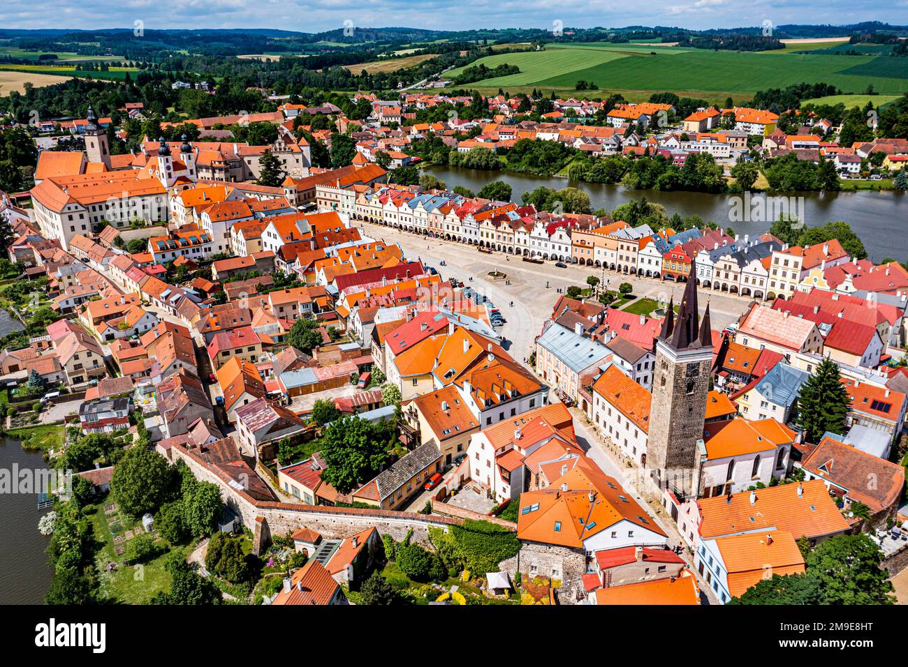 Aerial of the Unesco site historic center of Telc, Czech Republic Stock ...