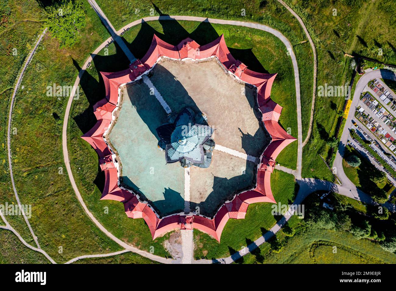 Aerial of the Unesco site Pilgrimage Church of Saint John of Nepomuk ...