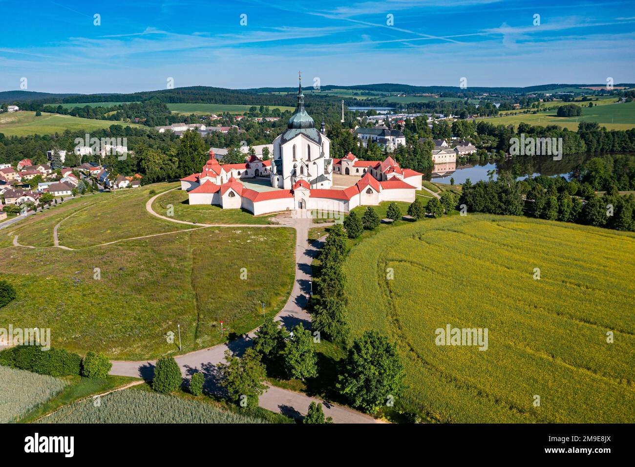 Aerial of the Unesco site Pilgrimage Church of Saint John of Nepomuk ...