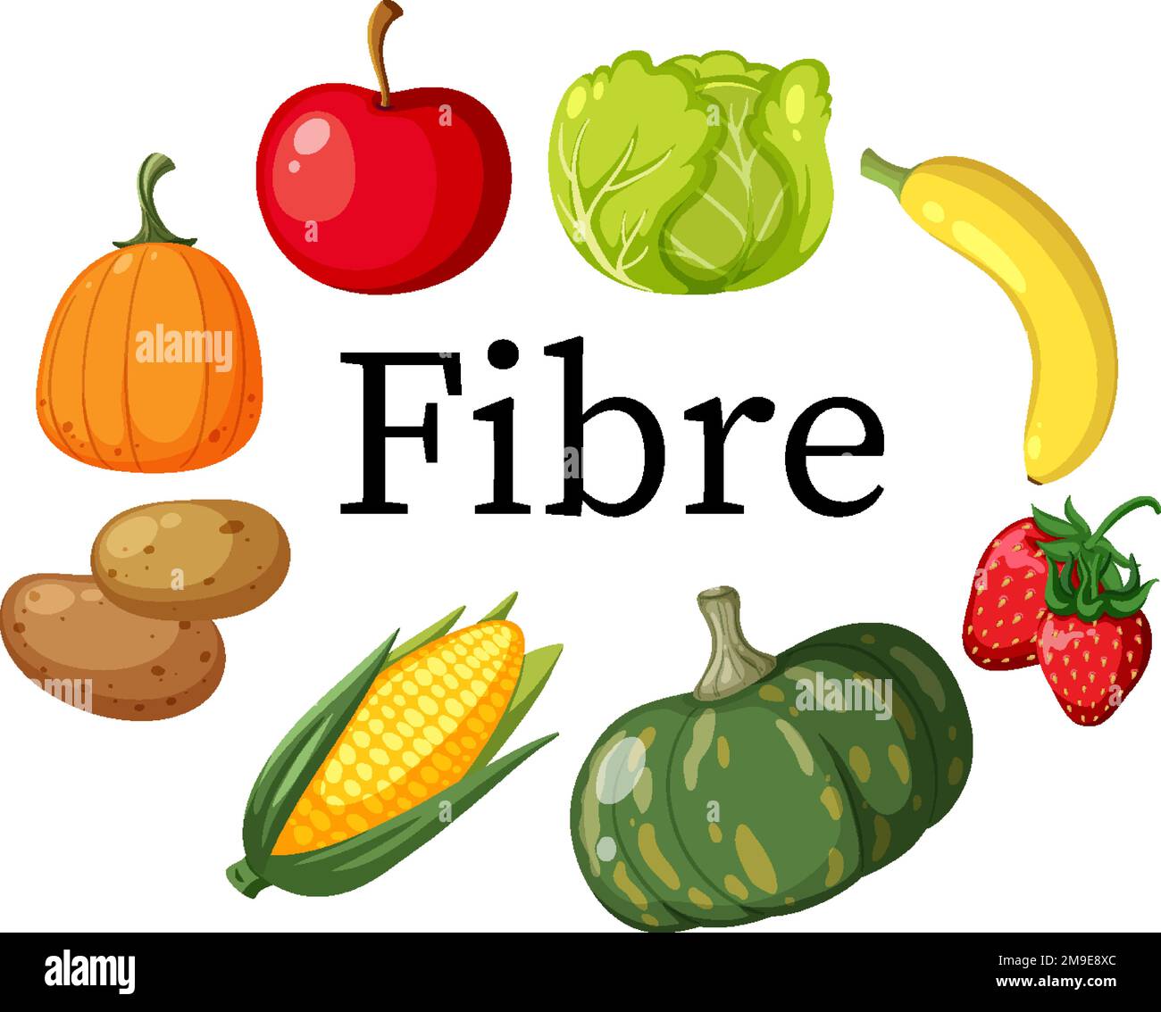 Fruit and vegetable surrounding fibre text illustration Stock Vector ...