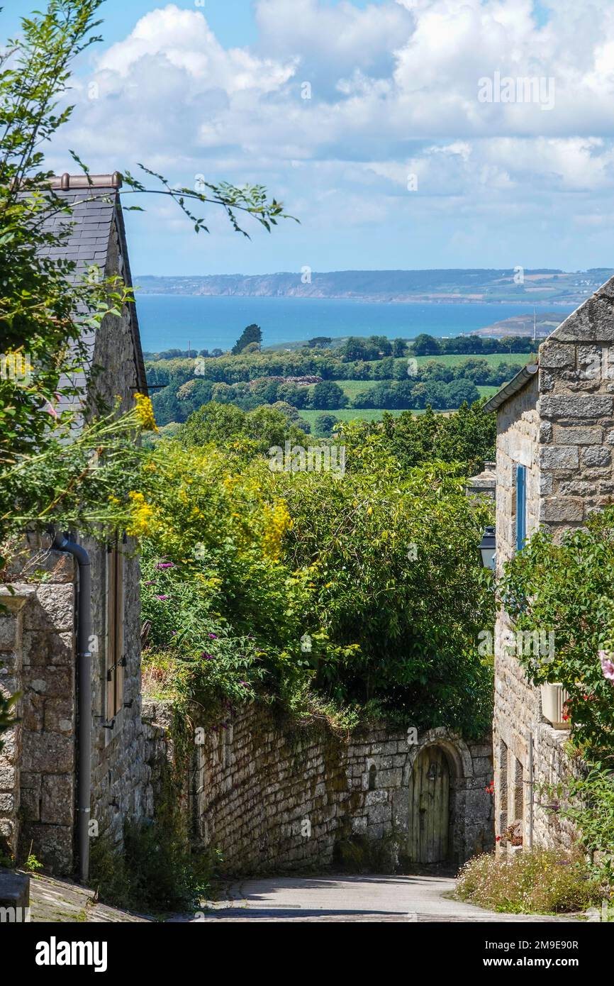 View from Locronan, on the bay of Douarnenez, department of Finistere ...