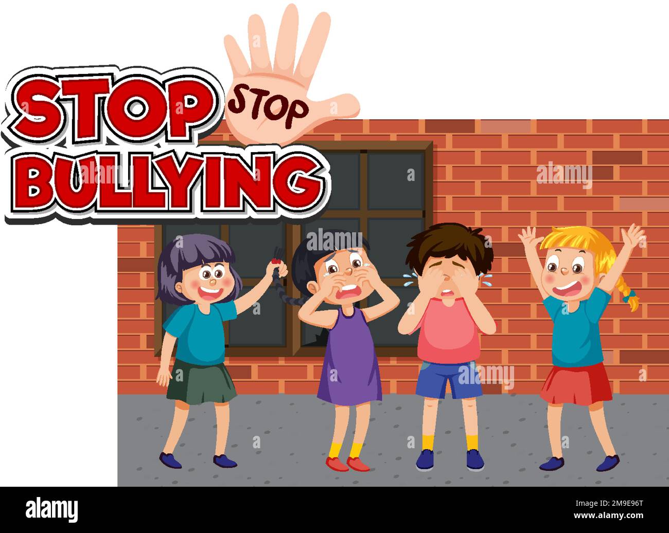 Stop bullying text with school kids illustration Stock Vector Image ...