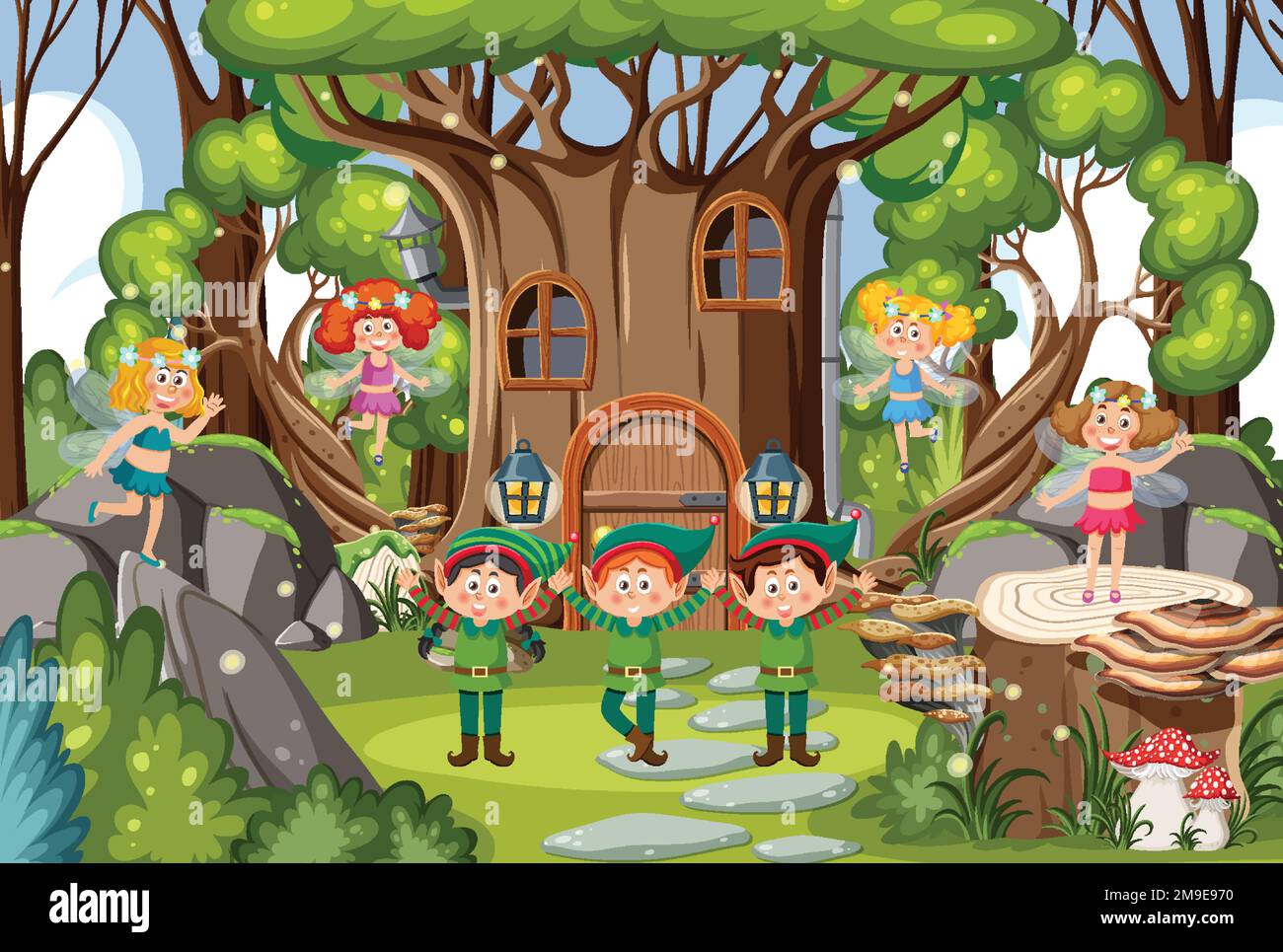 Fairytales In Fantasy Forest Illustration Stock Vector Image And Art Alamy