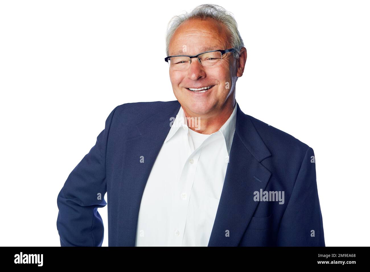 Success, white background and portrait of senior man for ceo promotion ...