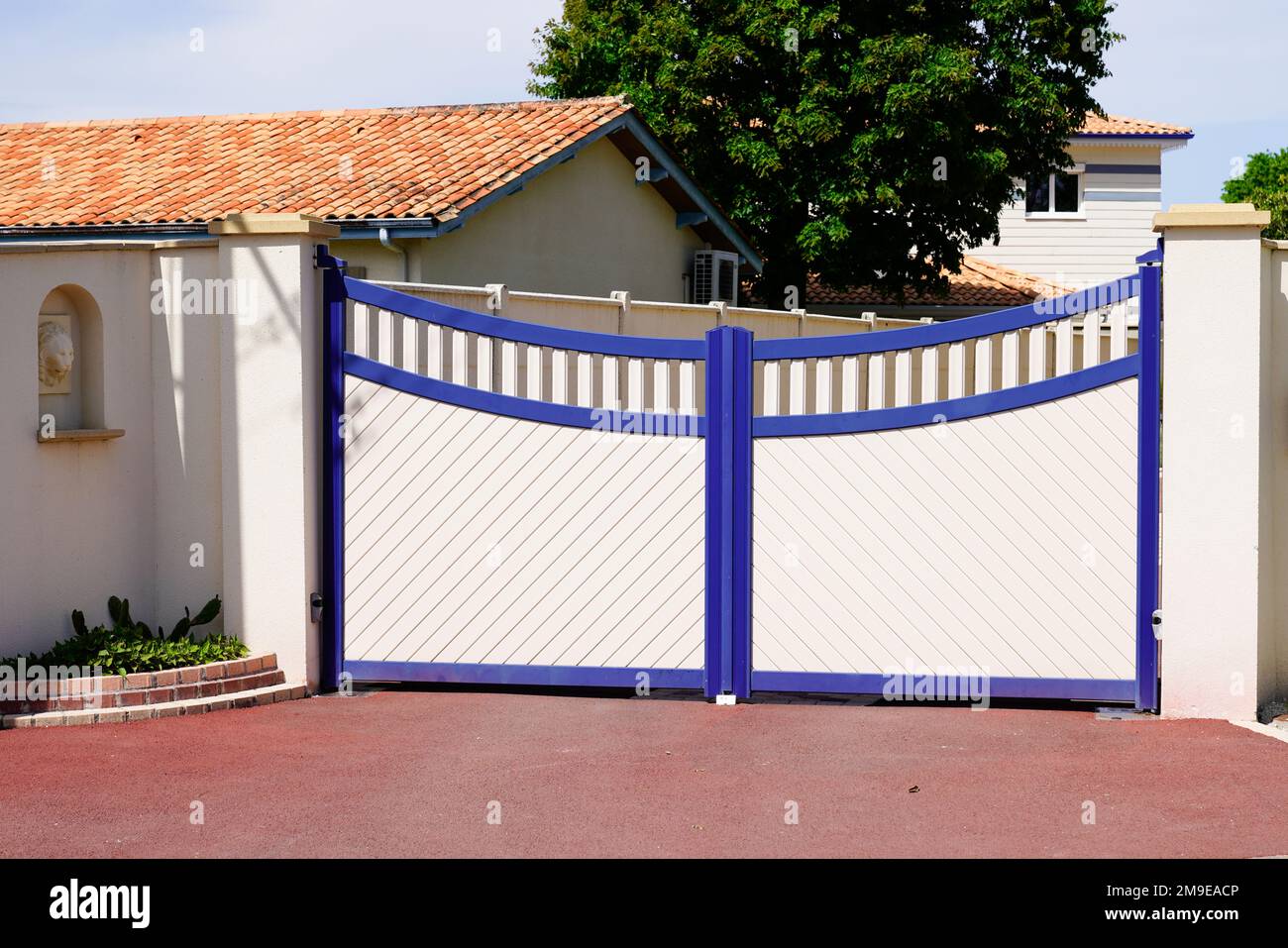 white and blue modern home door aluminum gate portal of suburb house ...