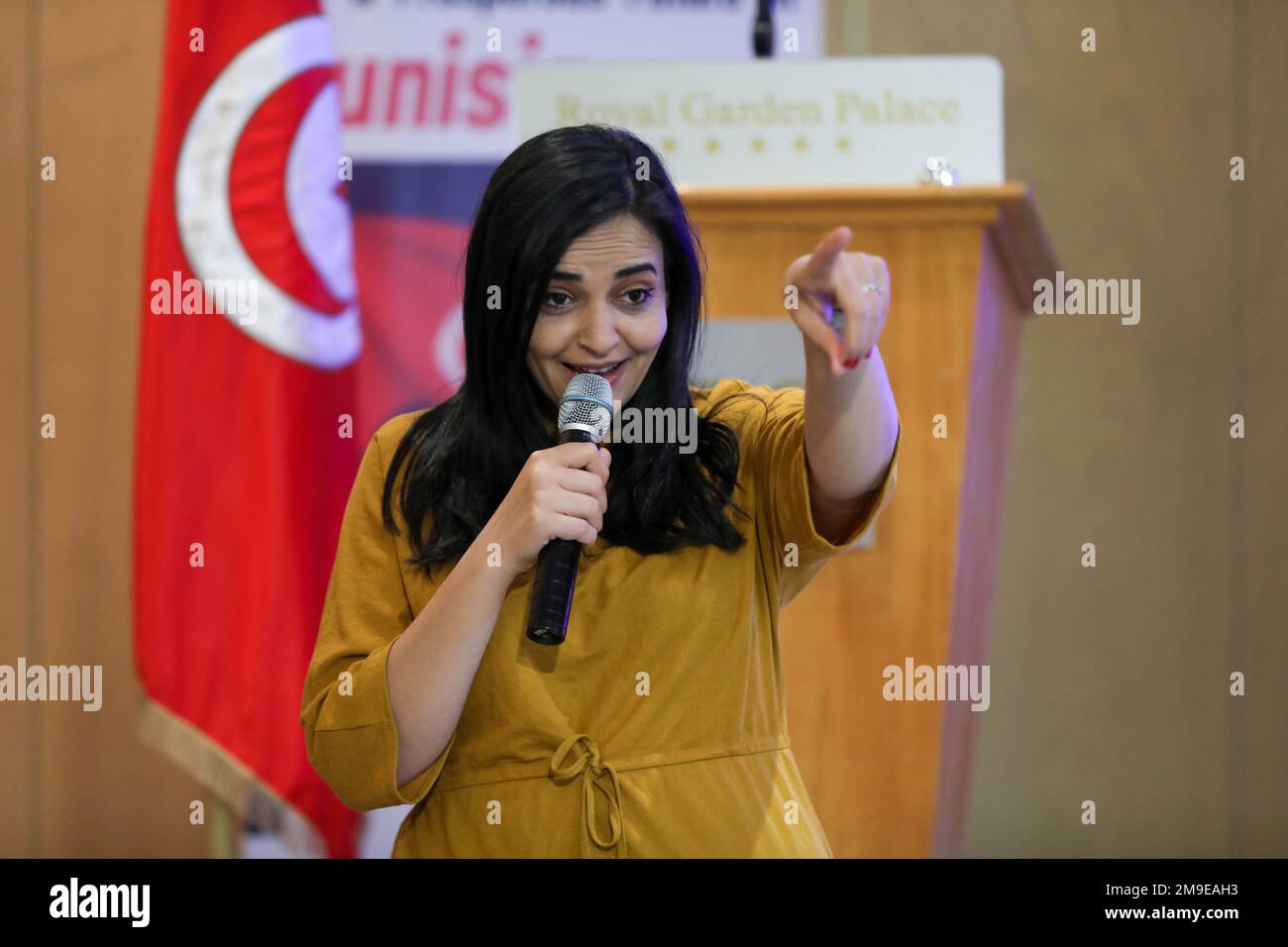 Hind Houas, USAID staff, leads a discussion at the CSAP meeting in ...