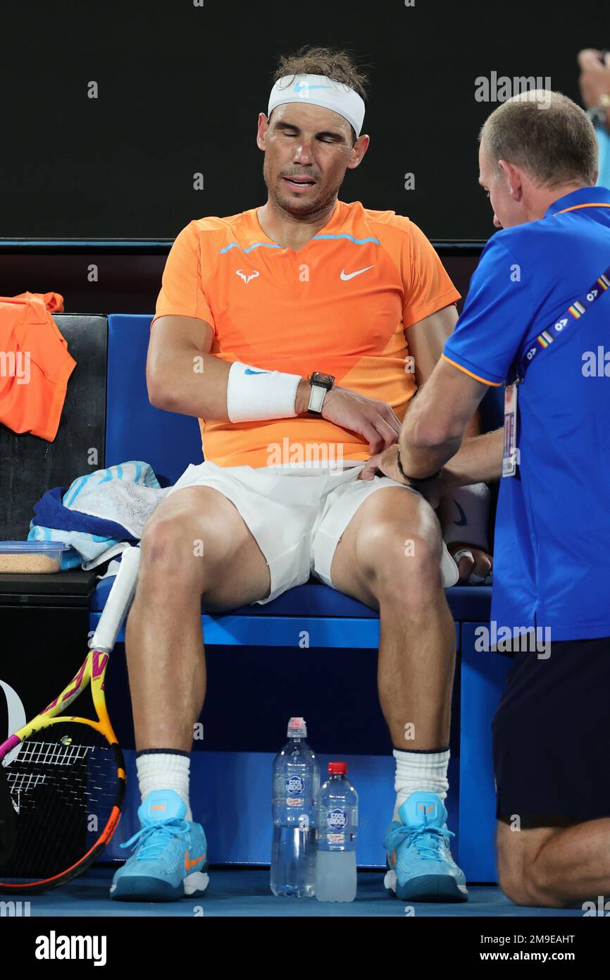 Melbourne, Australia. 18th Jan, 2023. Rafael Nadal of Spain receives ...