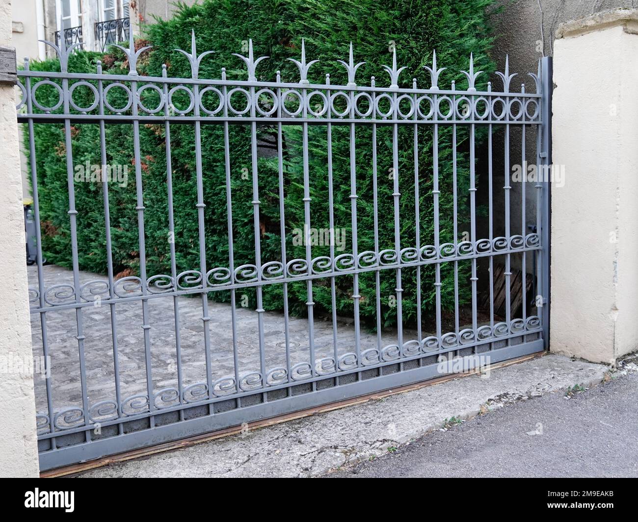 metallic grey steel suburb metal aluminum gray house gate and slats ...