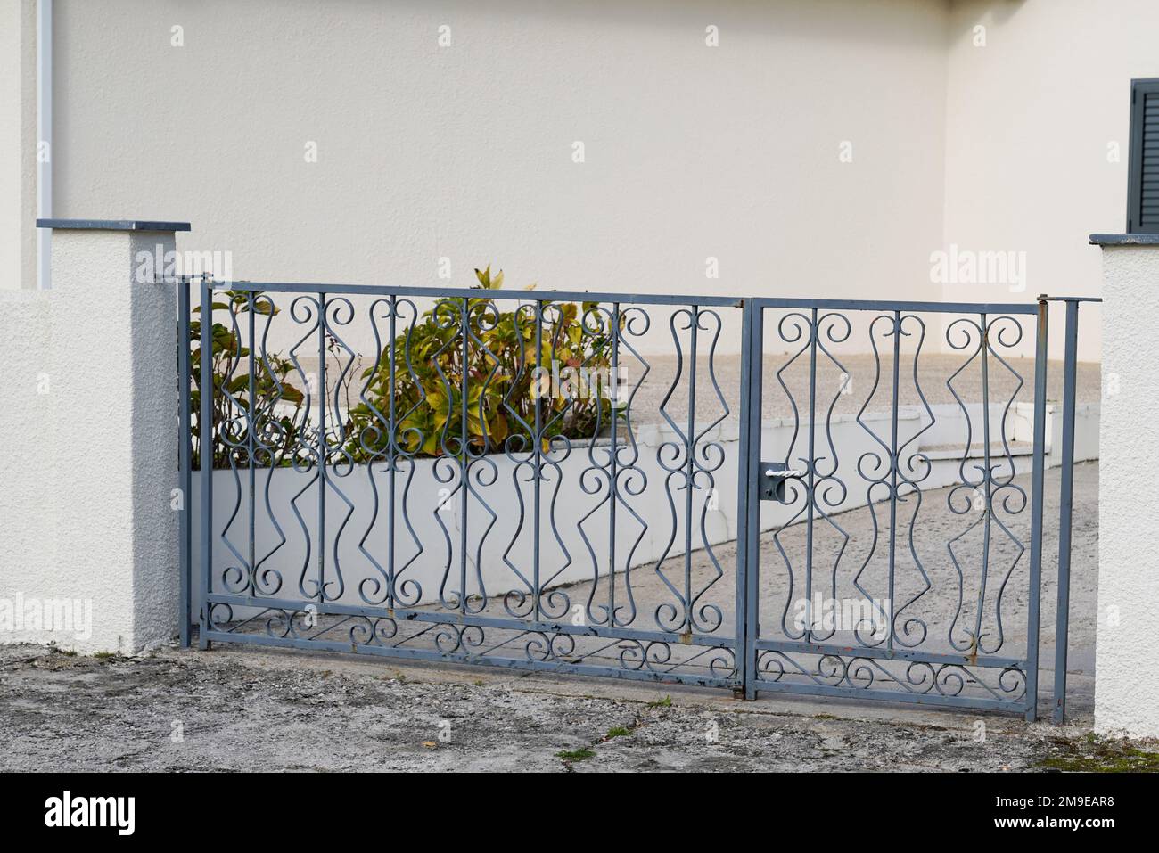 grey steel retro design metal aluminum gate of vintage style house ...