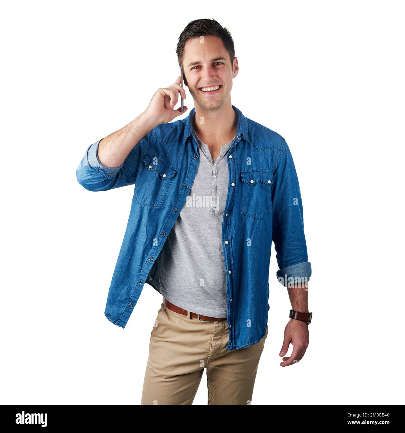 Happy man calling on smartphone Cut Out Stock Images & Pictures - Alamy