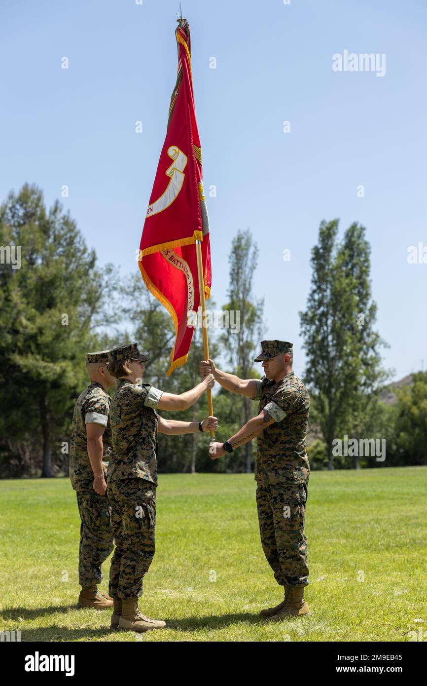 U.S. Marine Corps Lt. Col. Kathryn Wagner, left, outgoing commanding ...