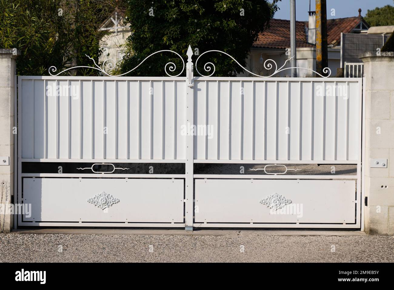 white classical metal home gate at entrance of house portal garden ...