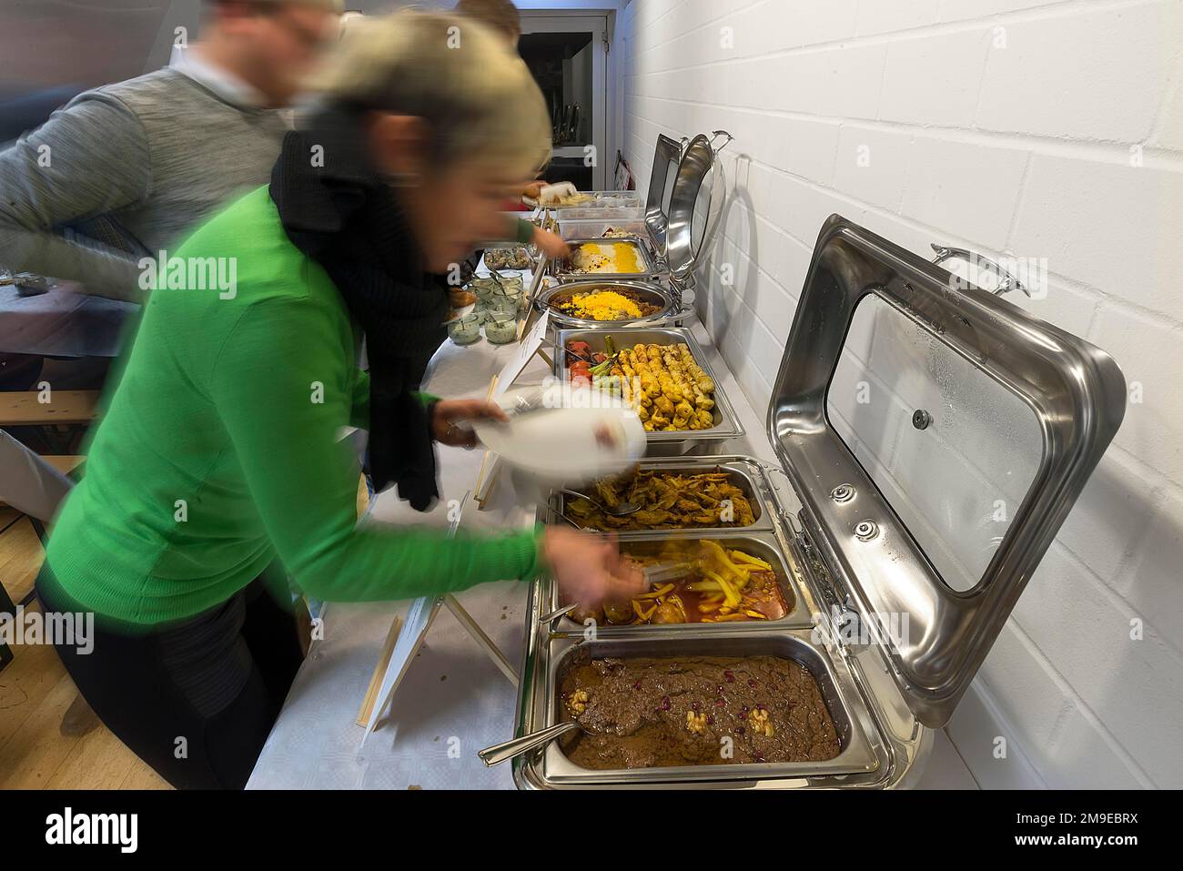 Guests at the Persian buffet at a party, Bavaria, Germany Stock Photo ...