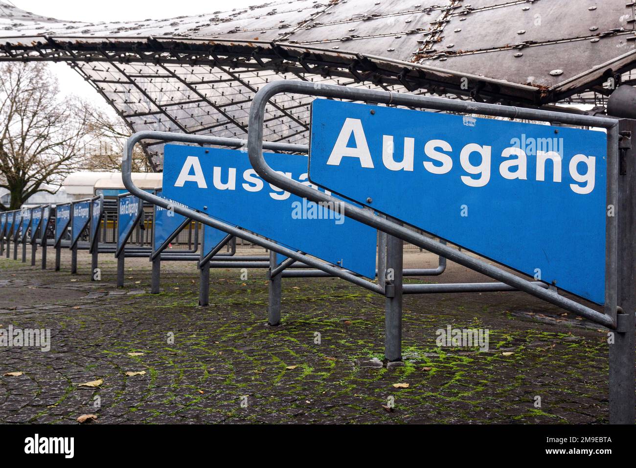 Exit gates Olympic Stadium, tent roof in the Olympic Park, Munich ...