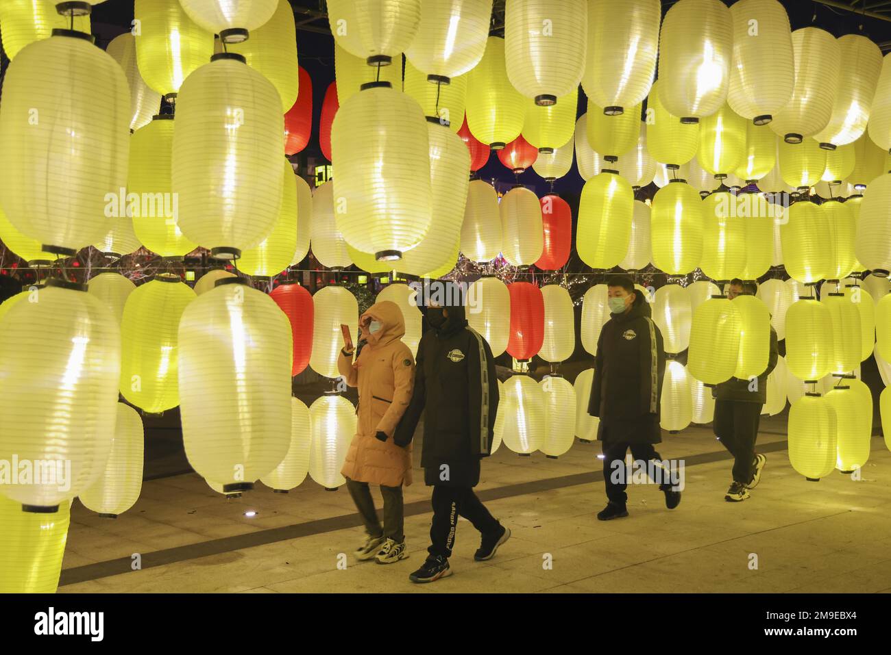 People enjoy festive lanterns in a park in Linyi City, east China's ...