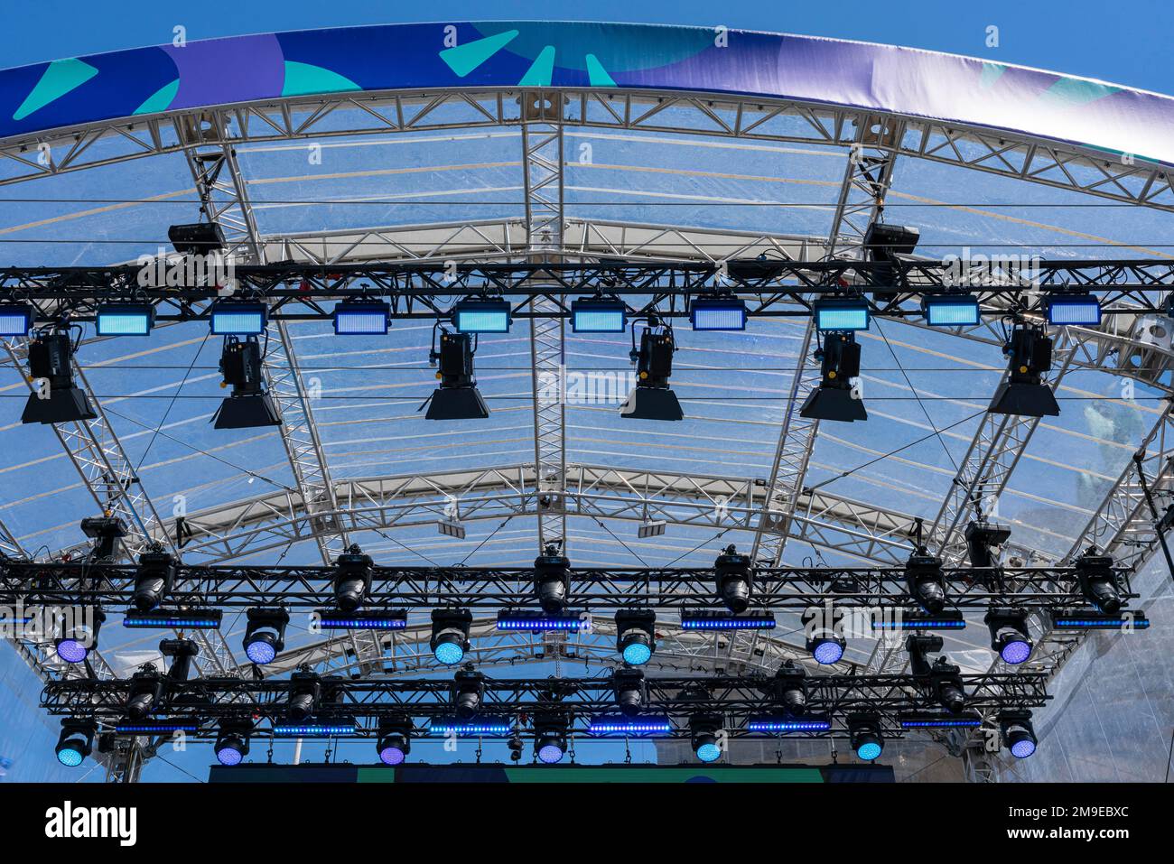 Event stage, stage lights on roof rack, Berlin, Germany Stock Photo - Alamy