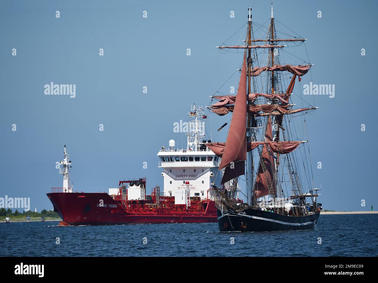 Sailing ship and tanker in the Kiel Fjord, Kiel, Schleswig-Holstein ...