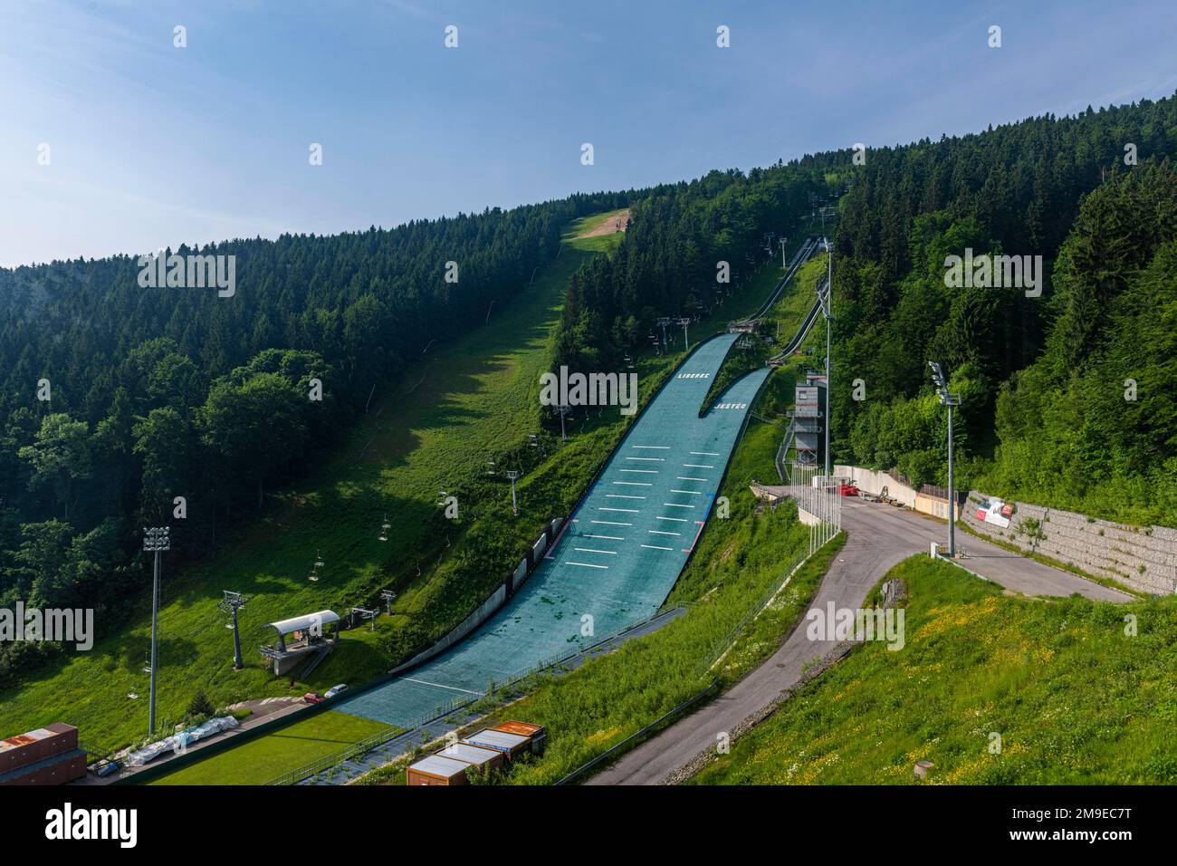 Ski jumping area, highest mountain peak Jested, Czech Republic Stock ...