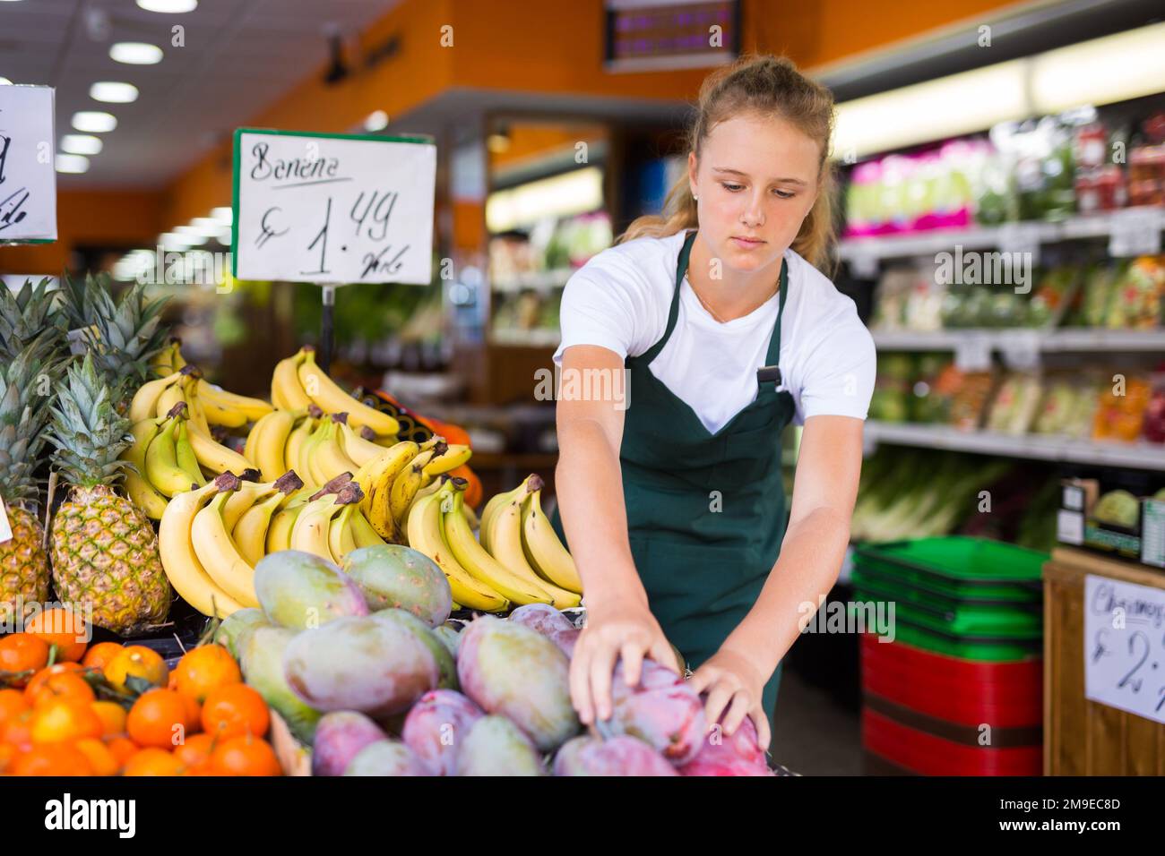 Fifteen-year-old girl who works part-time as a trainee saleswoman puts ...