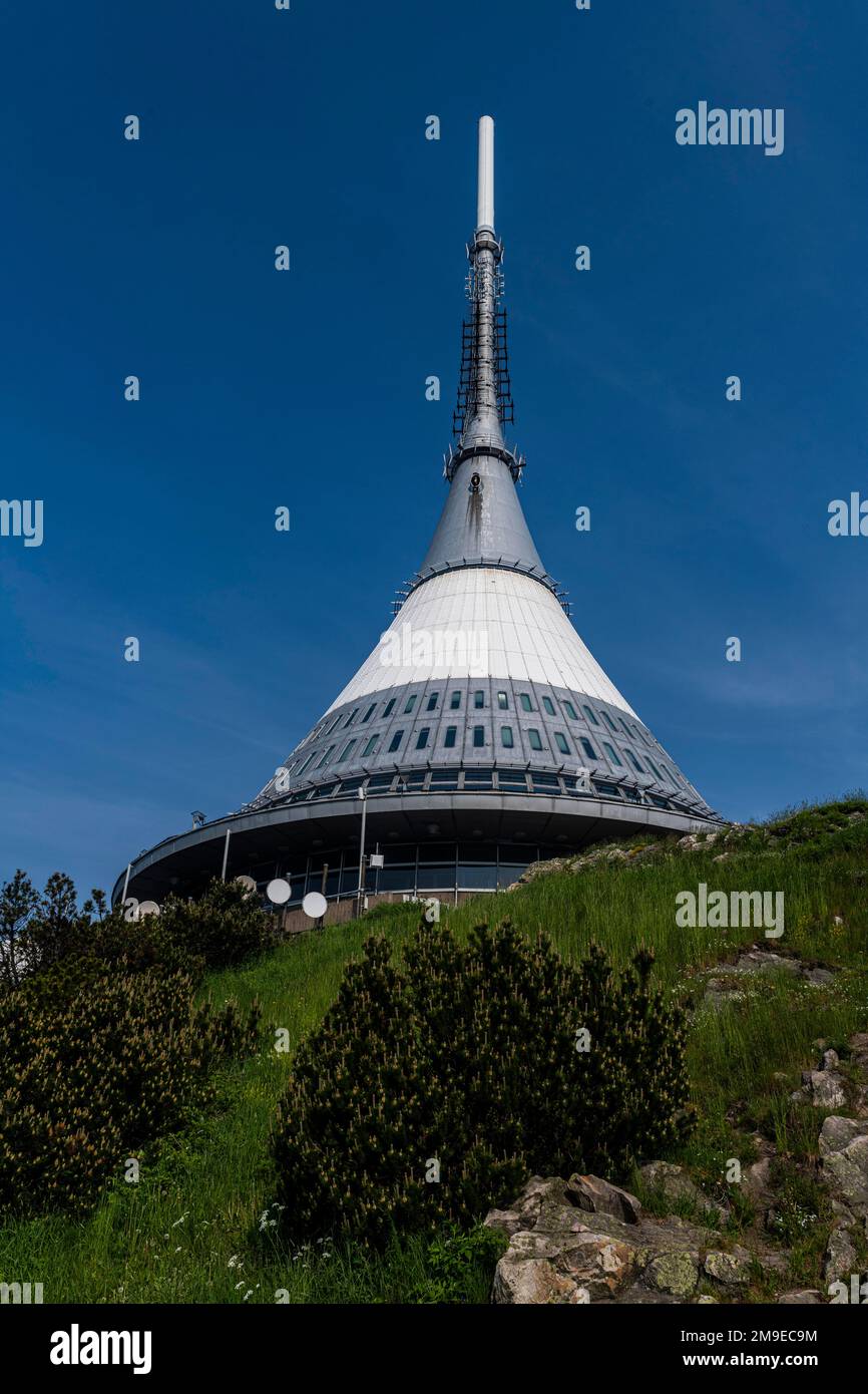 Jested TV tower, Highest mountain peak Jested, Czech Republic Stock ...