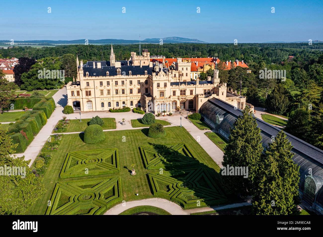Aerial of Lednice palace, Unesco site, Ledniceâ€“Valtice Cultural ...
