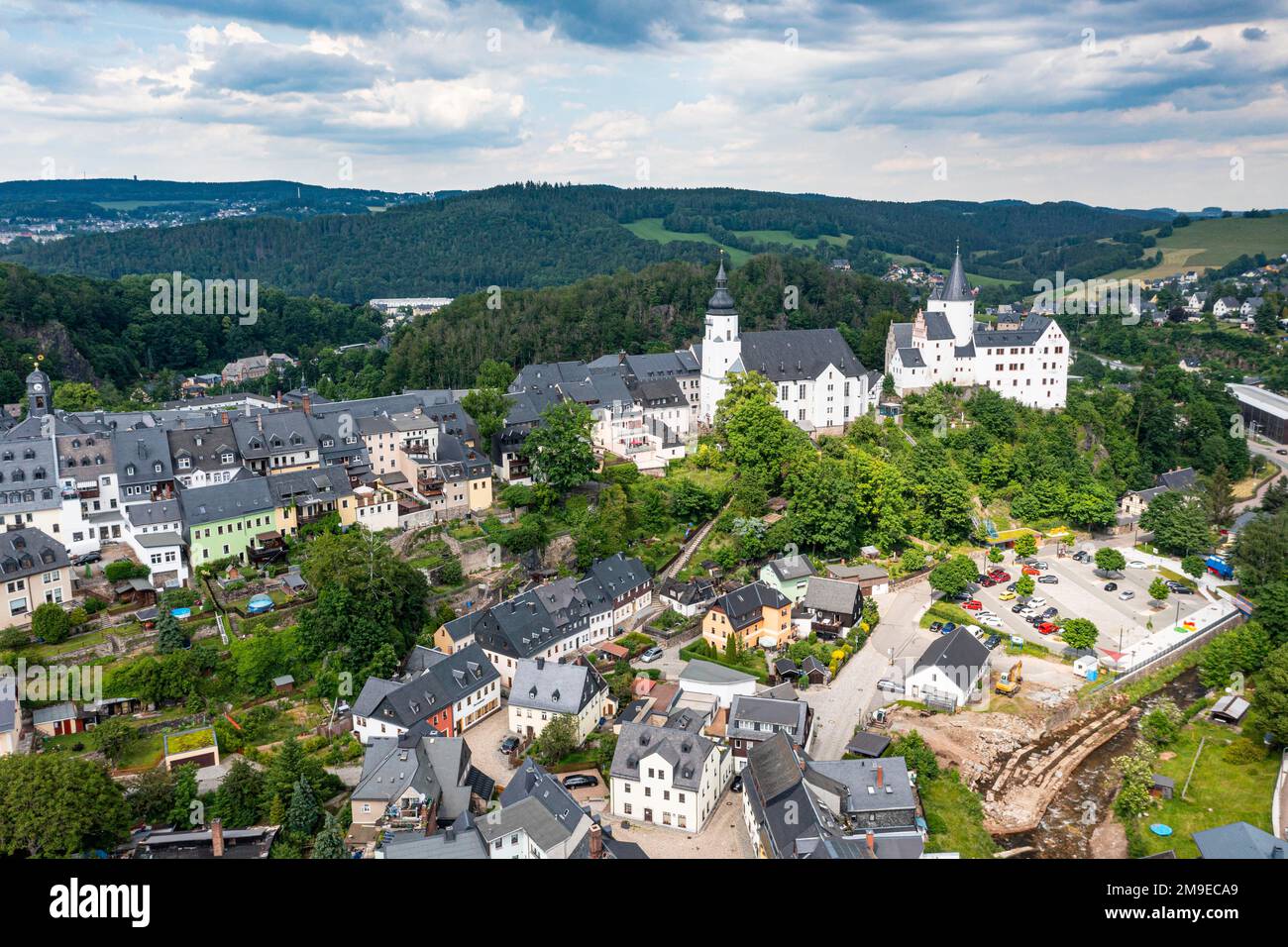 Aerial of St. -Georgen-Kirche and Palace, Unesco site Ore mountains ...