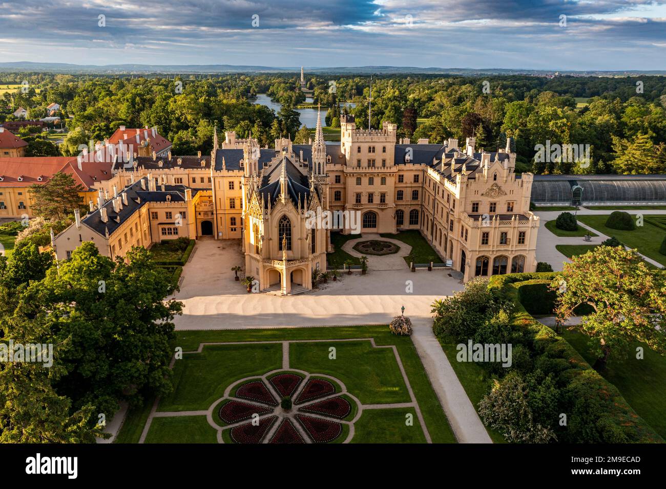 Aerial of Lednice palace, Unesco site, Ledniceâ€“Valtice Cultural ...