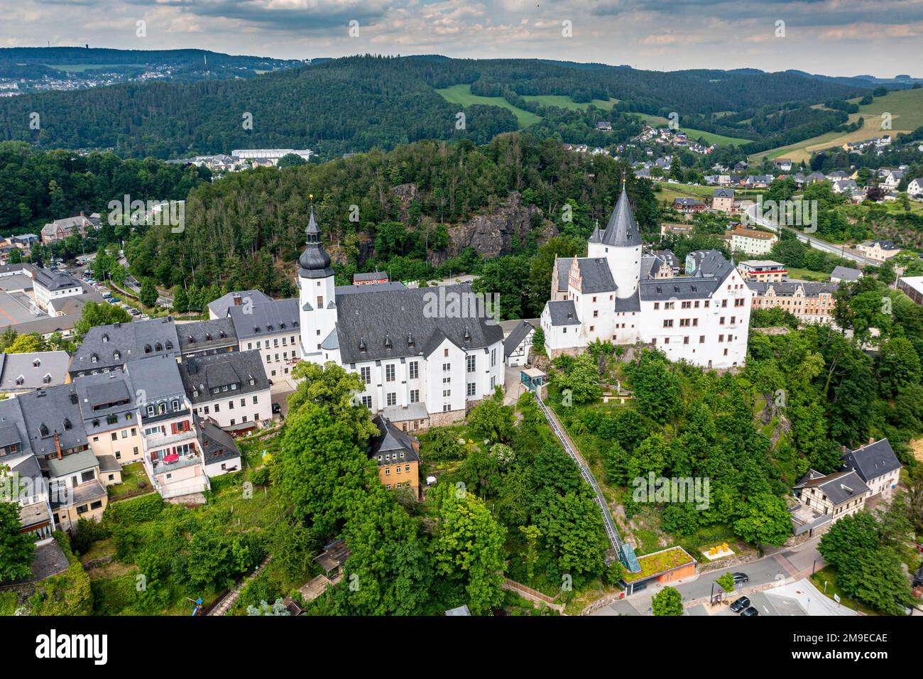 Aerial of St. -Georgen-Kirche and Palace, Unesco site Ore mountains ...
