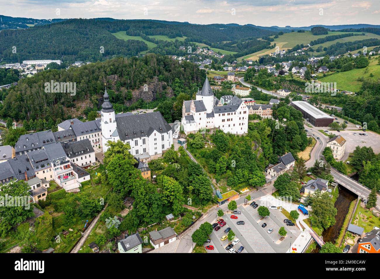 Aerial of St. -Georgen-Kirche and Palace, Unesco site Ore mountains ...