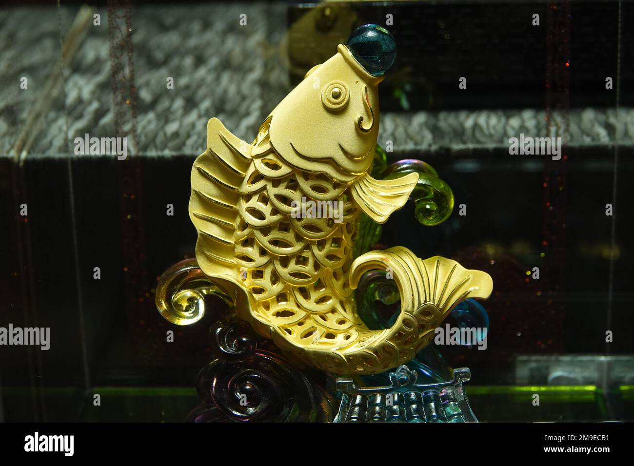 YICHANG, CHINA - JANUARY 18, 2023 - Auspicious New Year gold ornaments ...