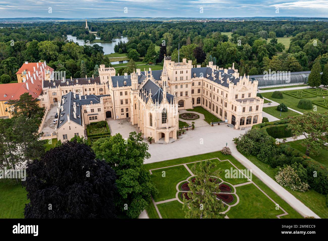 Aerial of Lednice palace, Unesco site, Ledniceâ€“Valtice Cultural ...