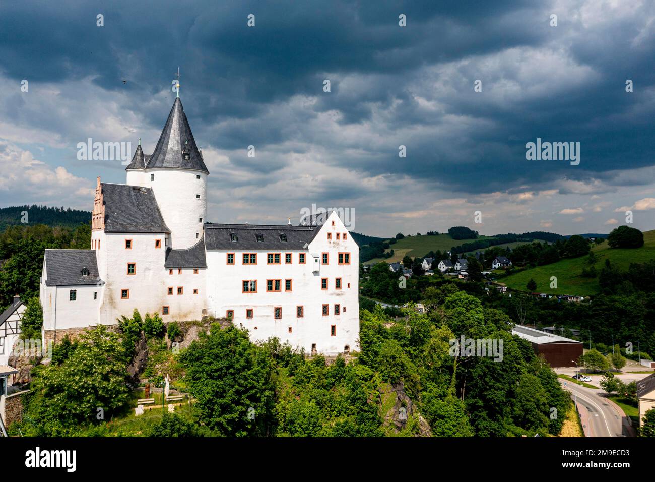Aerial of St. -Georgen-Kirche and Palace, Unesco site Ore mountains ...