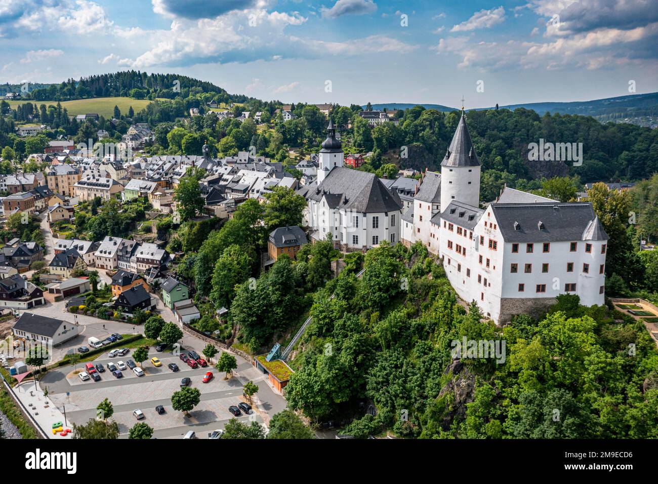 Aerial of St. -Georgen-Kirche and Palace, Unesco site Ore mountains ...